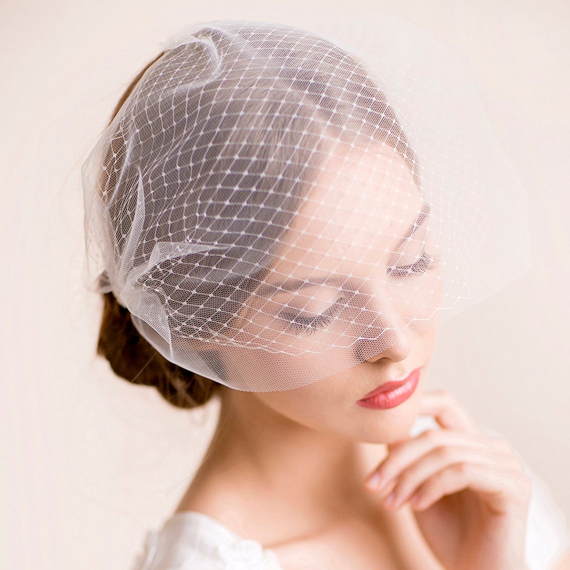 Bridal Birdcage Veil Double - Bandeau Style Double Birdcage Veil ...