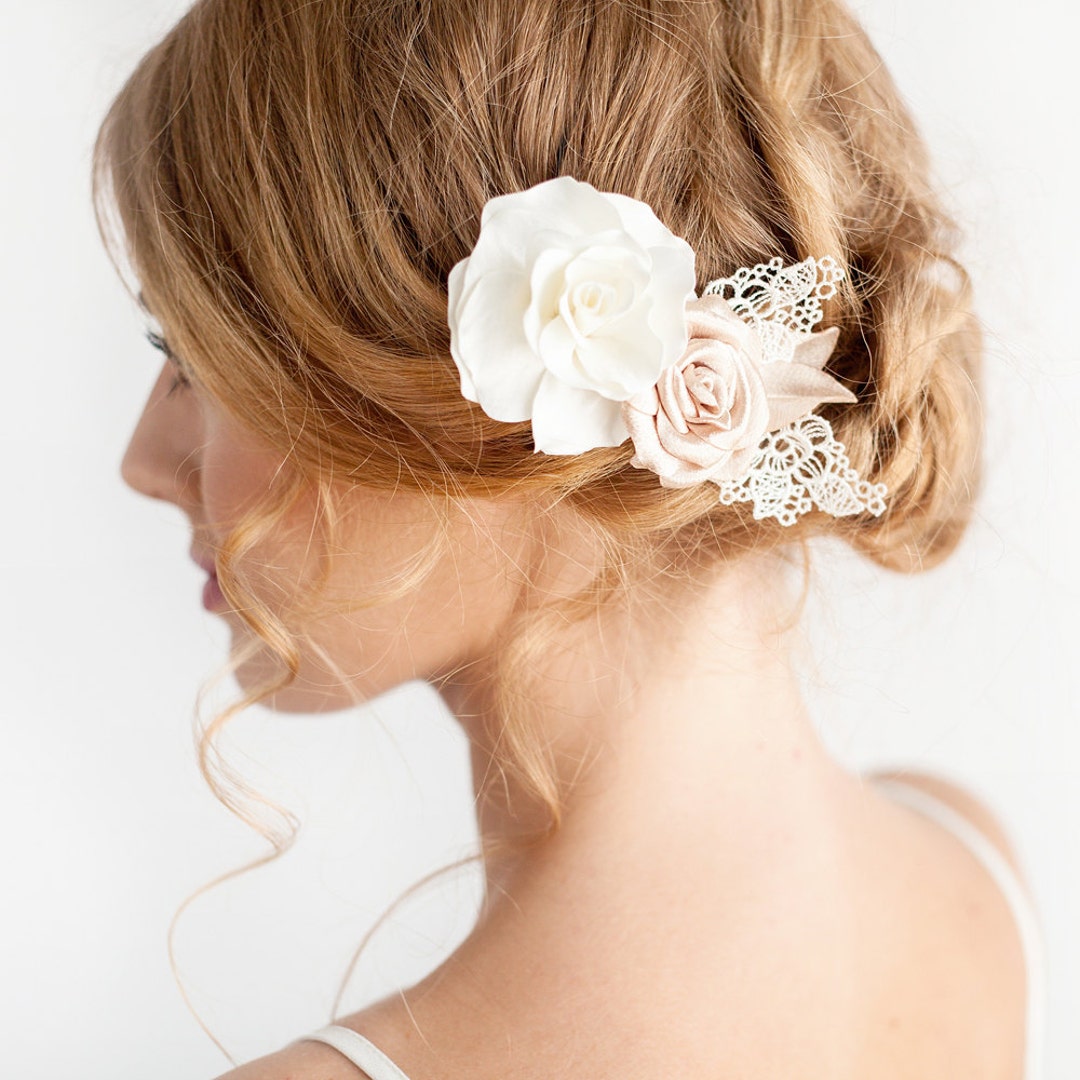 Rose Hair Piece Ivory Gold Bridal Hair Piece Bridal Flower Hair Comb ...