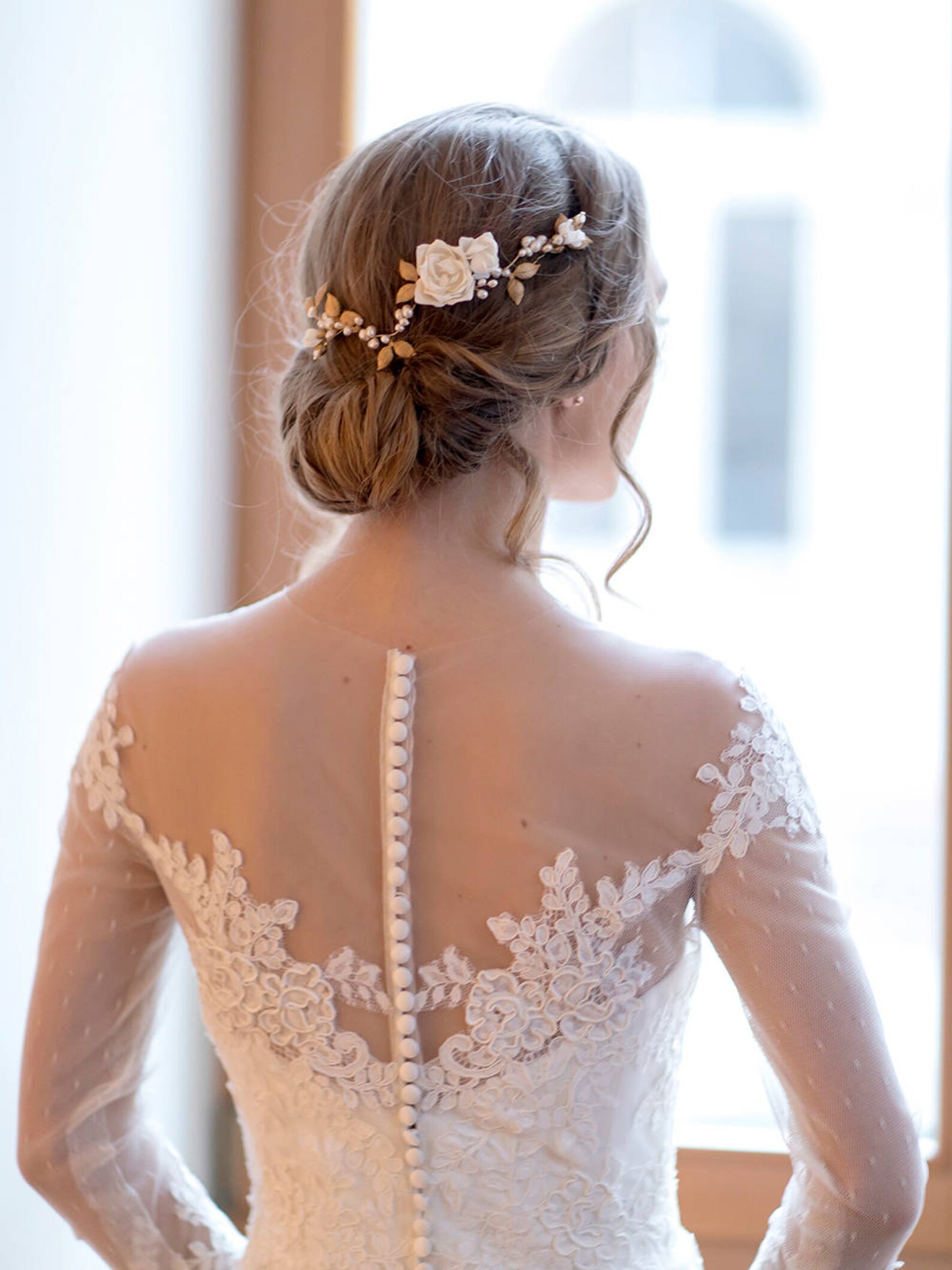 Rose Bridal Headpiece - Wedding Brass Headpiece - Gold Hair Accessory ...