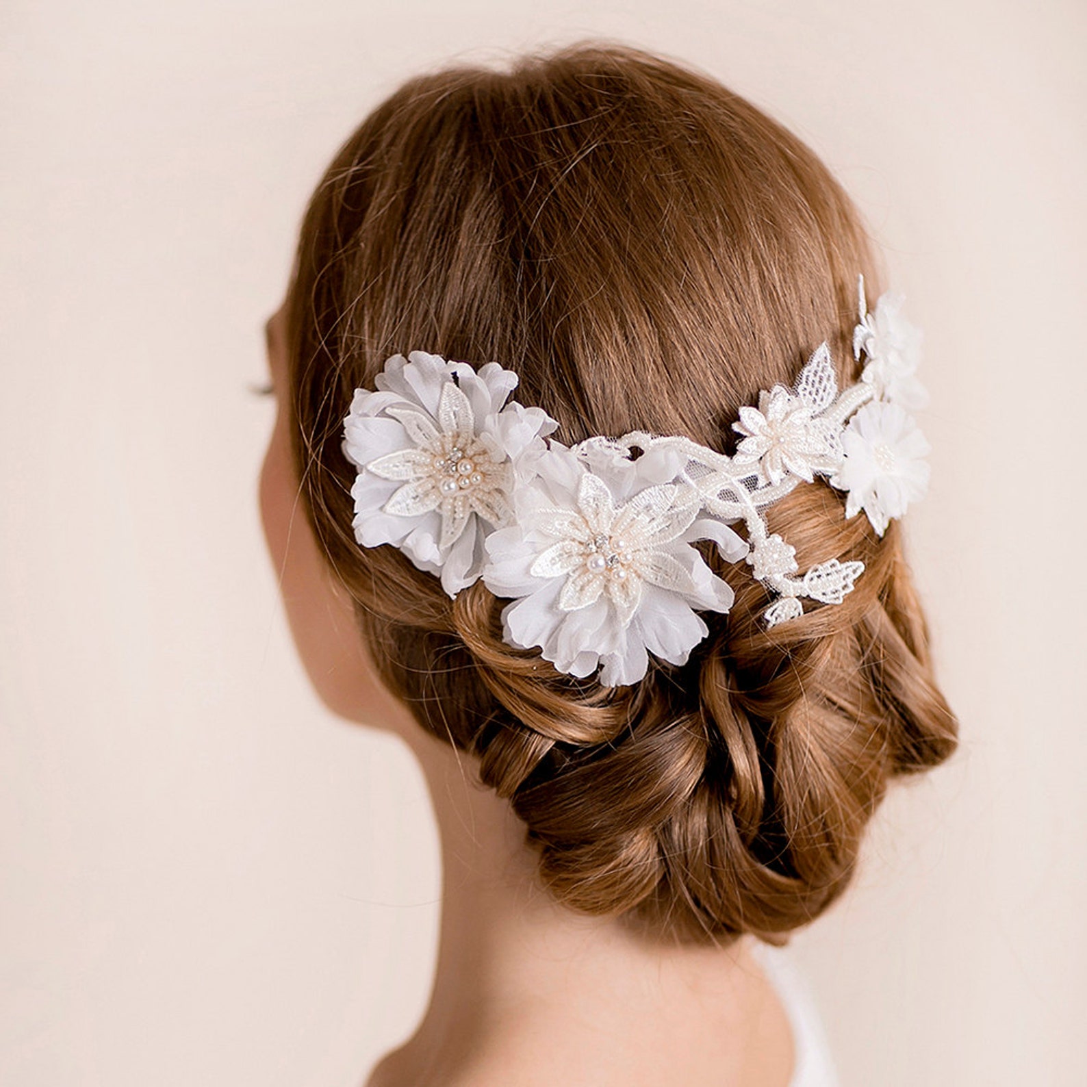 Bridal Flower Headpiece on Lace Floral Headpiece Handmade of - Etsy