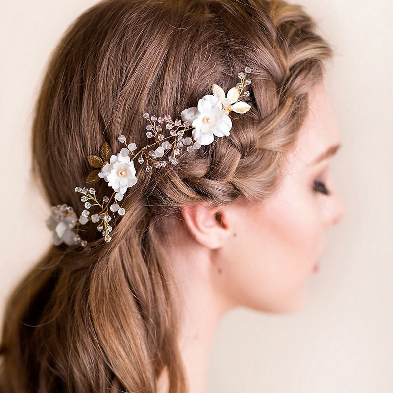 Bridal Headpiece with Natural Silk Flower and Gold Brass | Etsy