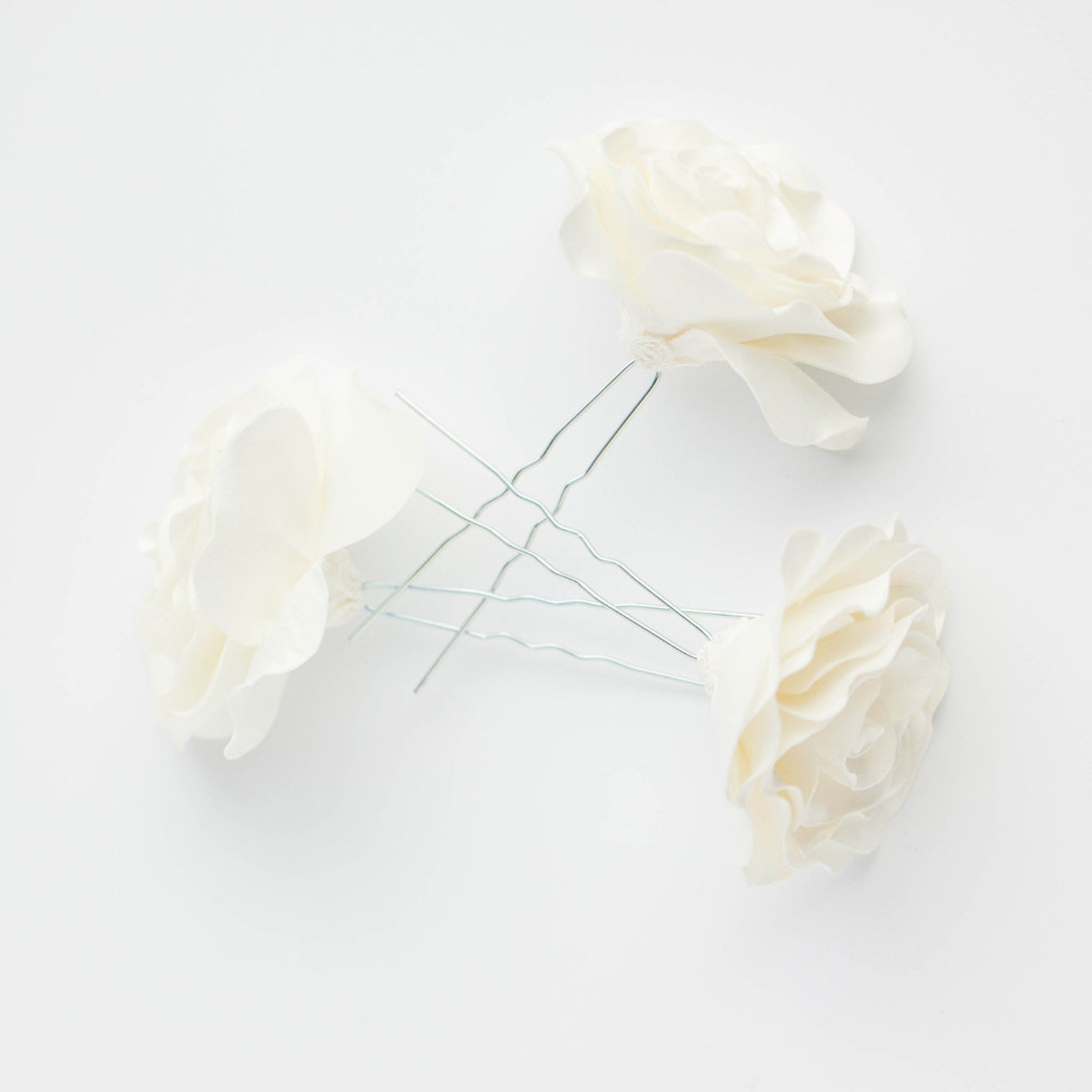 Ivory Rose Hair Pin Set of 3 Bridal Rose Hair Piece Satin - Etsy
