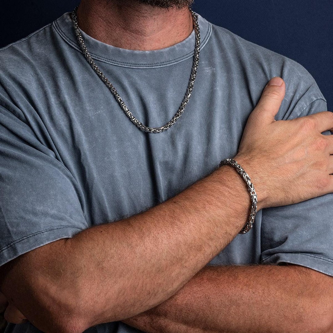 Byzantine Chain Necklace, Mens Necklace, Premium Quality Steel Jewelry ...
