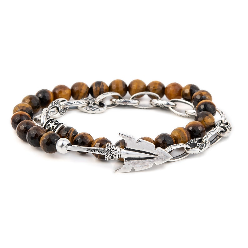 Arrow Link Tiger Eye Beaded Bracelet, Sterling Silver Tiger Eye ...