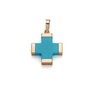 Turquoise Cross Necklace 14K Gold, Gold Religious Cross, Blue Cross ...