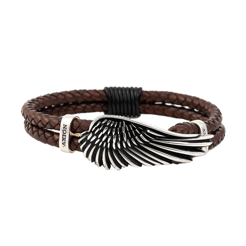 Sterling Silver Wing Leather Bracelet, Men's Jewelry, Angel Wing ...