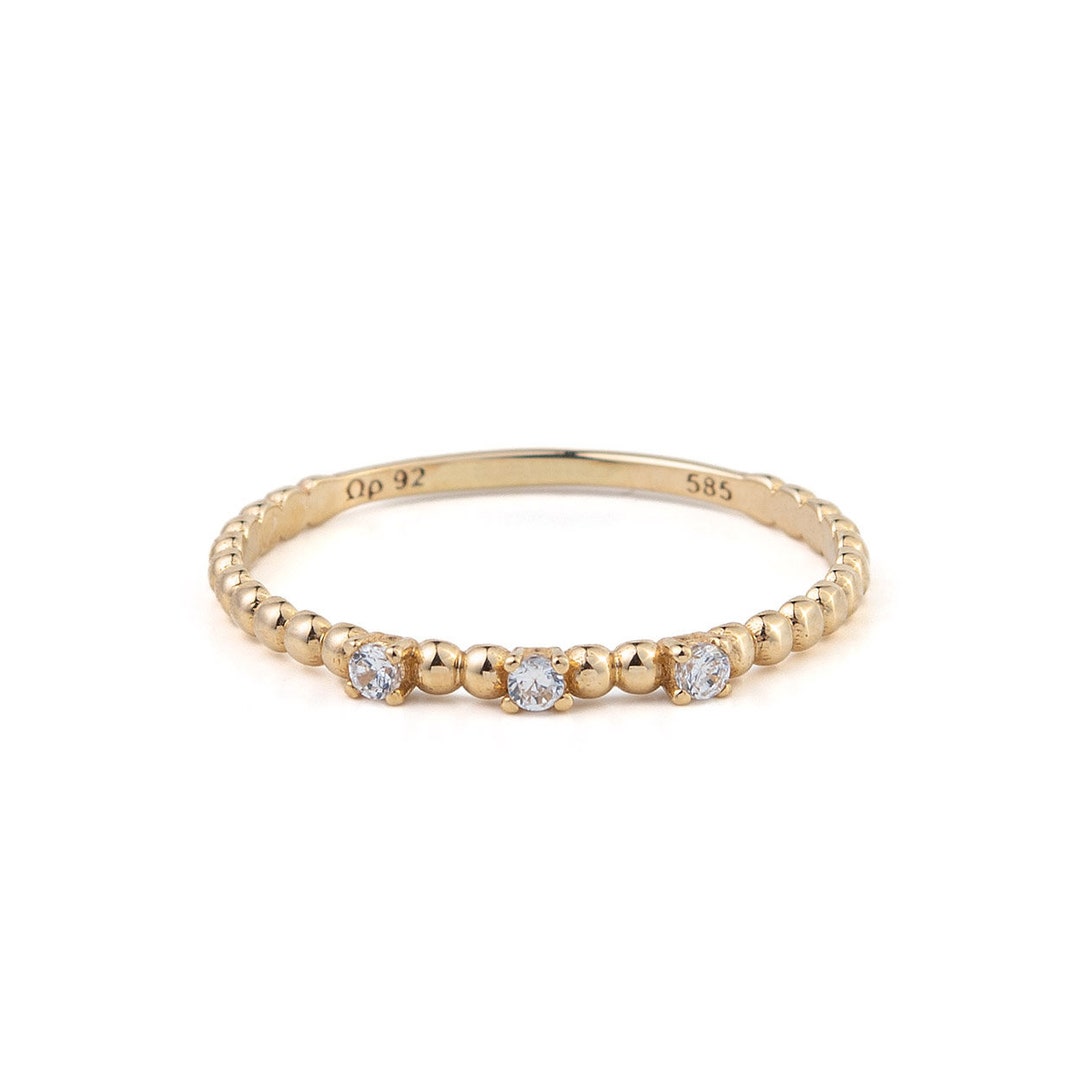 Minimalist Ring 14k Solid Gold, Triple Stone Natural Stone Ring ...