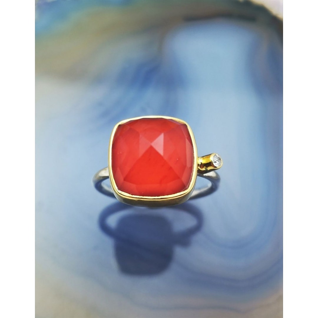 Zircon Gemstone Ring, Square Ring, Sterling Silver Everyday Ring ...