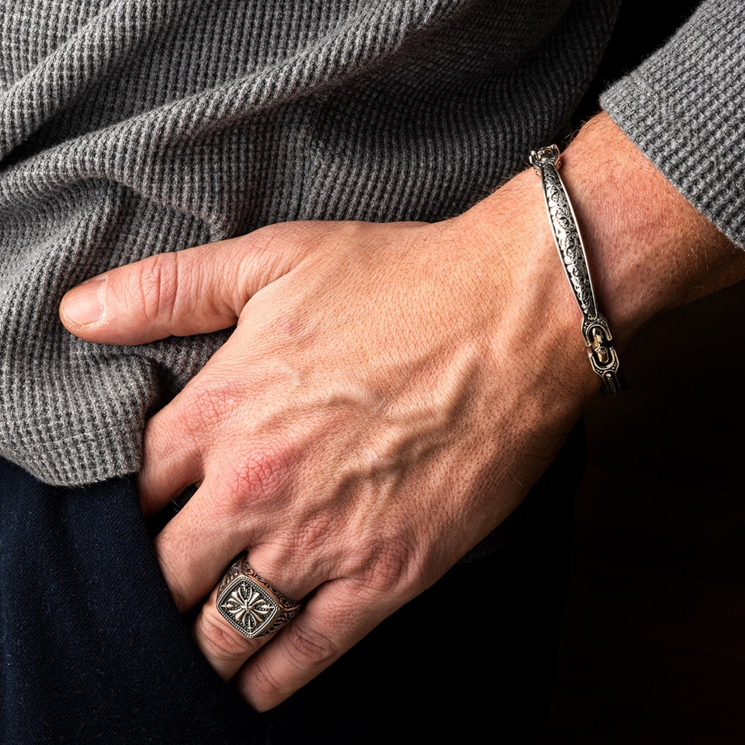 Sterling Silver Bangle Bracelet, Byzantine Bracelet, Men's Bracelet ...