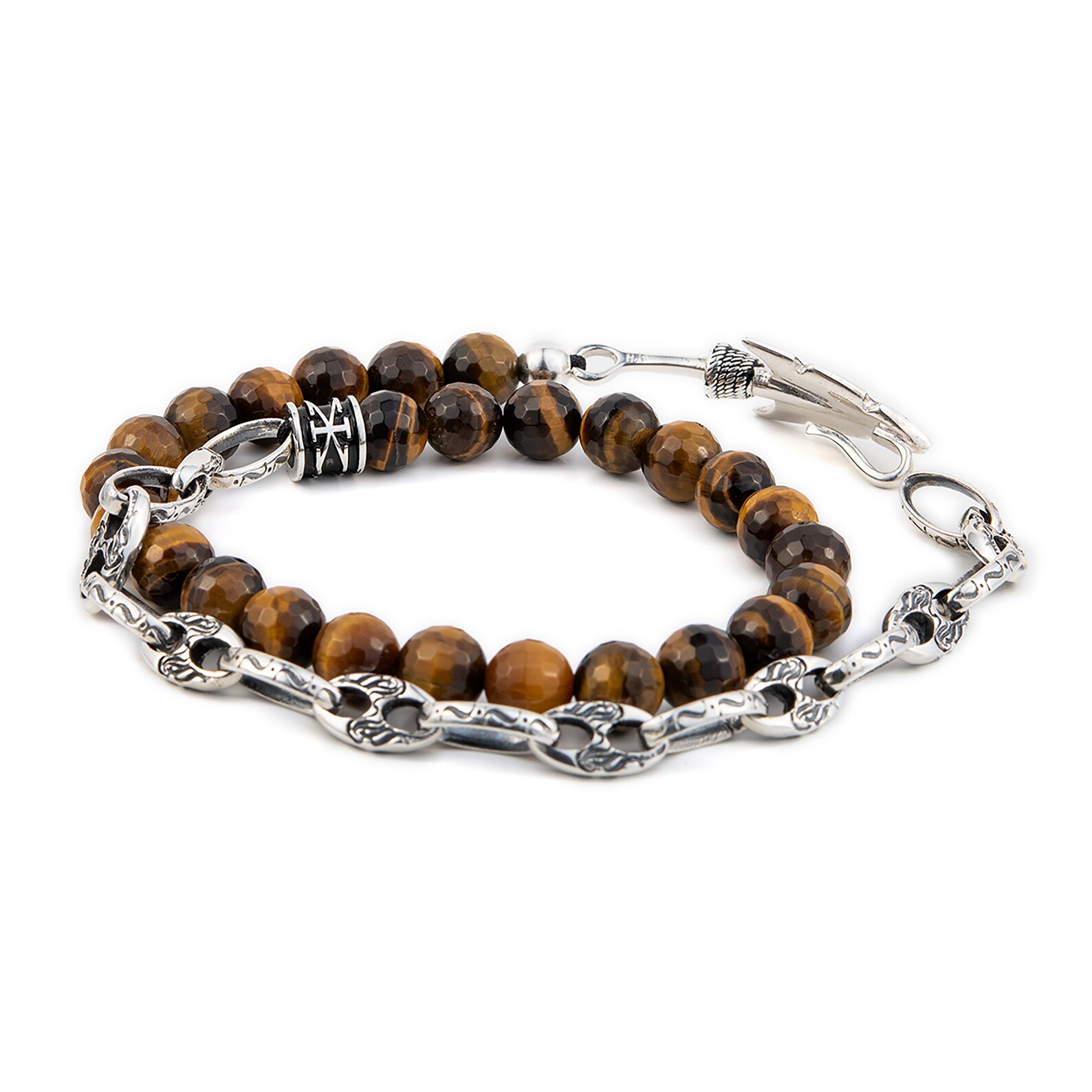 Arrow Link Tiger Eye Beaded Bracelet, Sterling Silver Tiger Eye ...
