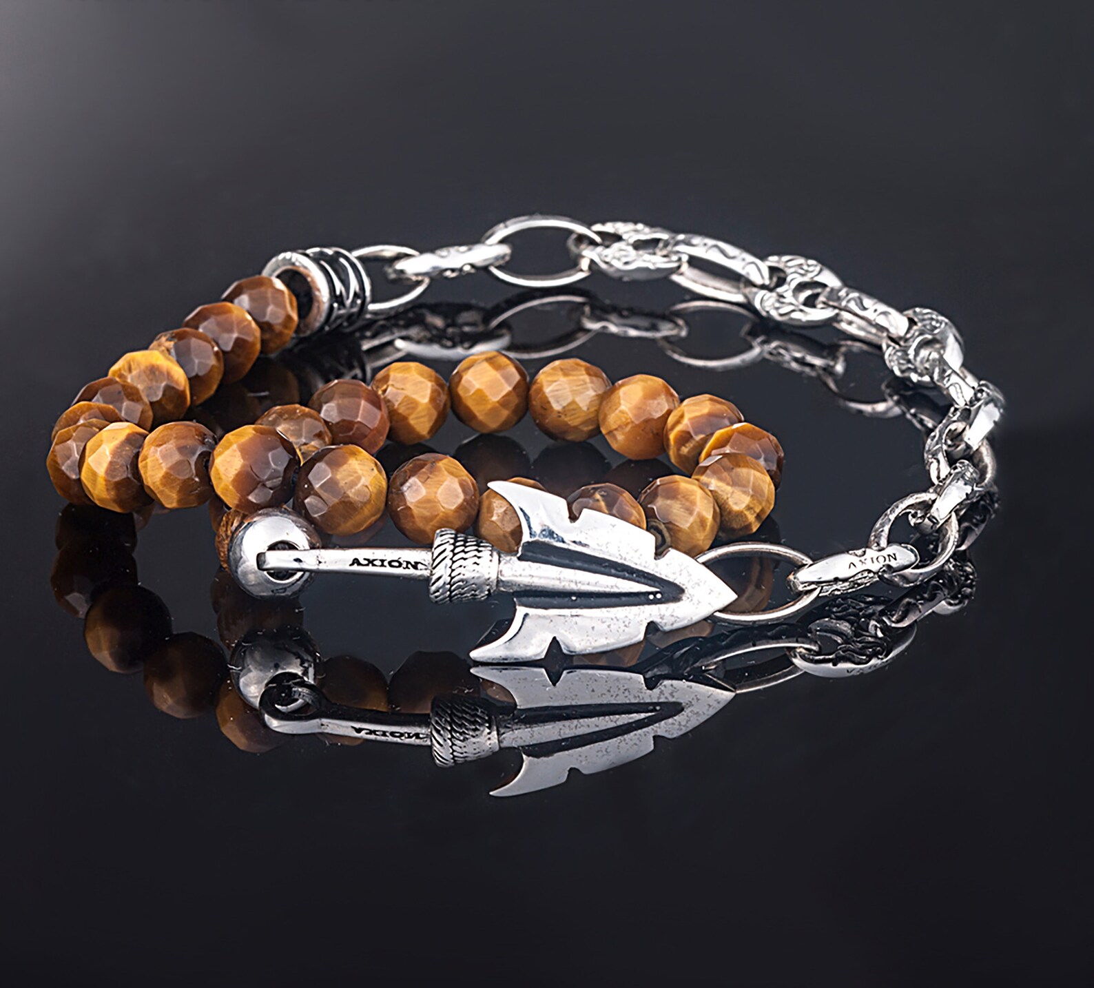Arrow Link Tiger Eye Beaded Bracelet, Sterling Silver Tiger Eye ...