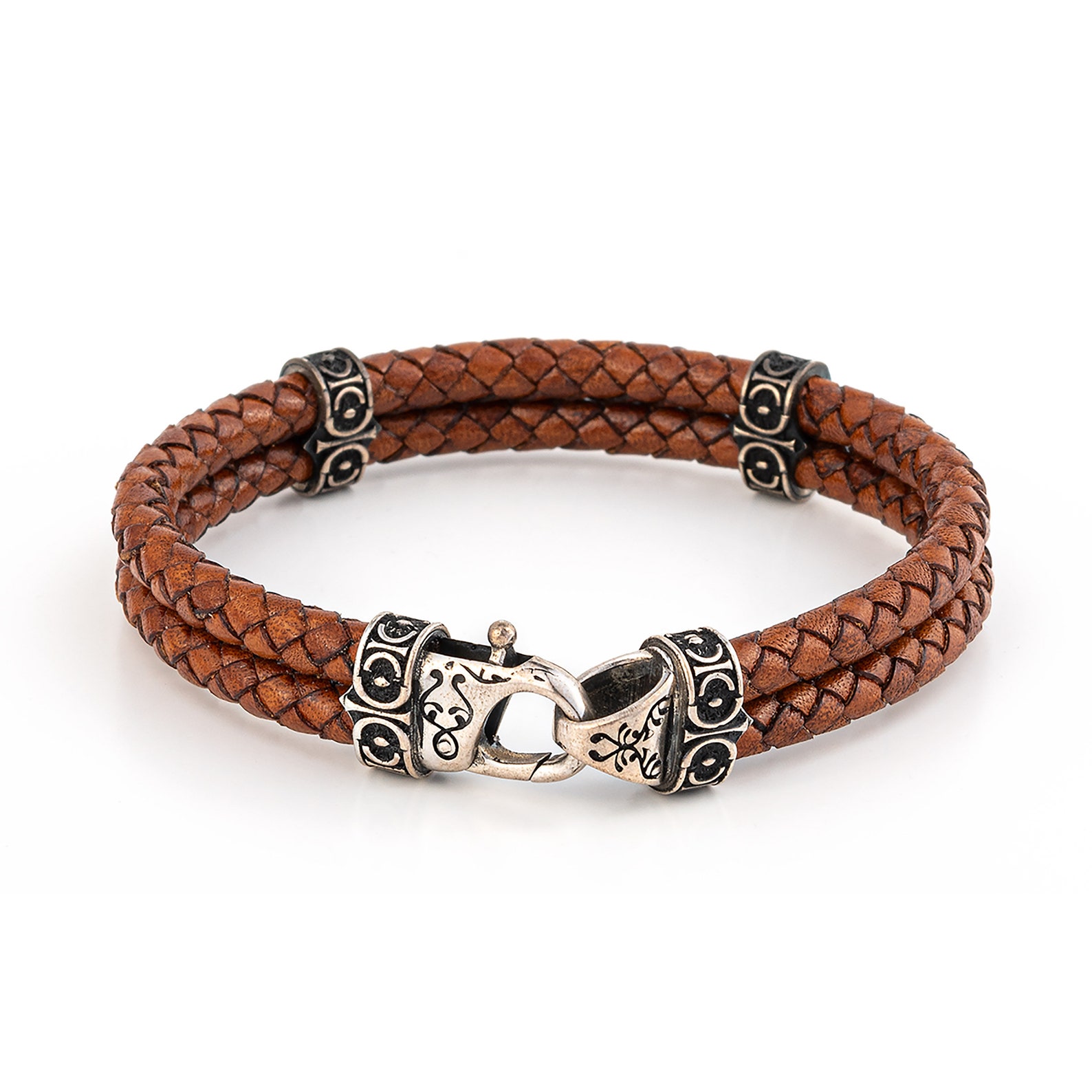 Sterling Silver Double Leather Bracelet, Men's Jewelry, Everyday ...