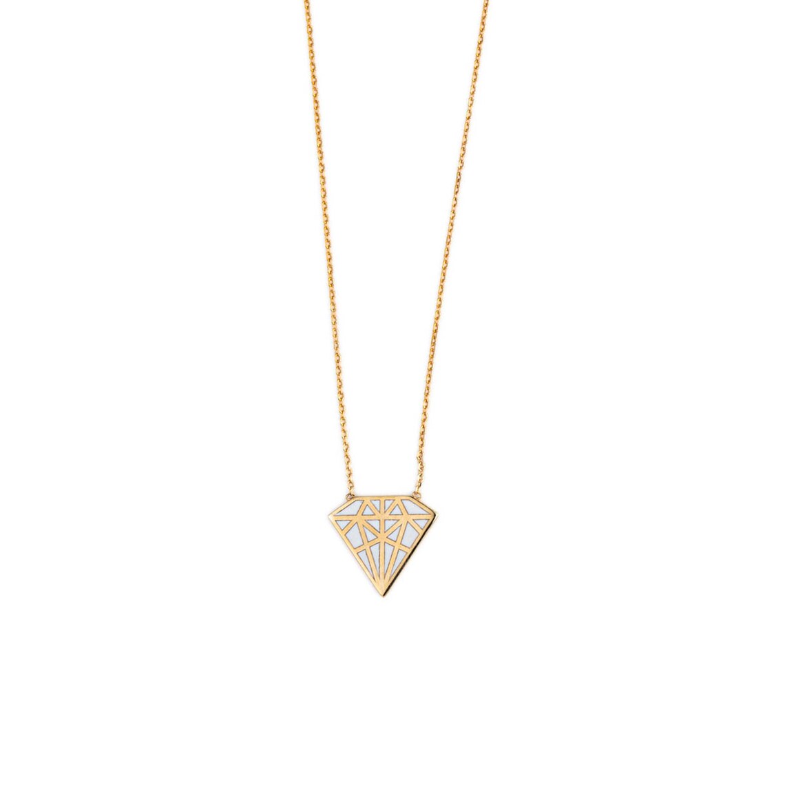 14K Gold Diamond Shape Necklace With Enamel, Solid Gold Diamond Outline ...