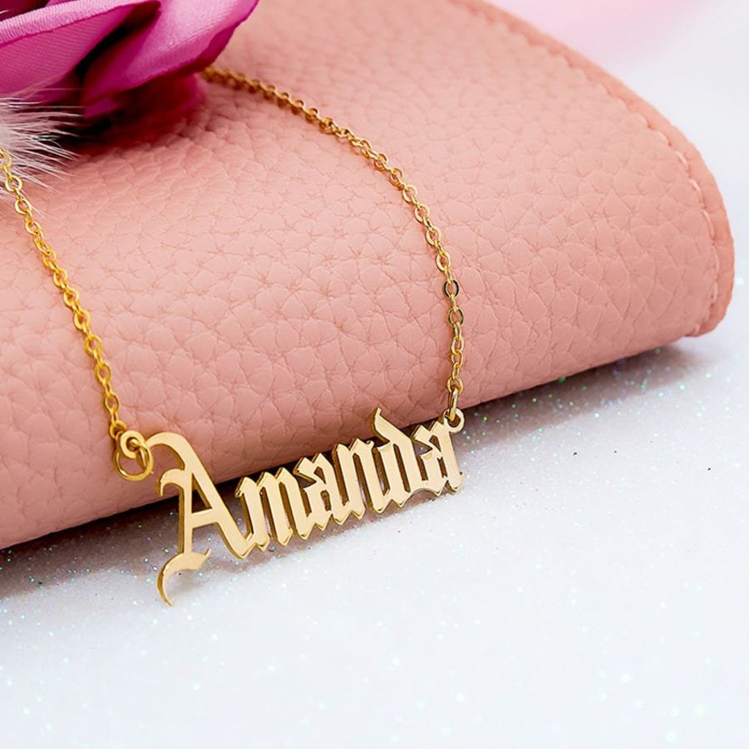 Gothic Name Plate Necklace | Old English | High Polished | Free ...