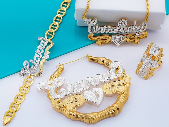 PersnlzdJewelryMfg Name Set Jewelry Set Bamboo Earrings Name Earrings Name Necklace Name Ring Name Bracelet Bling Bling