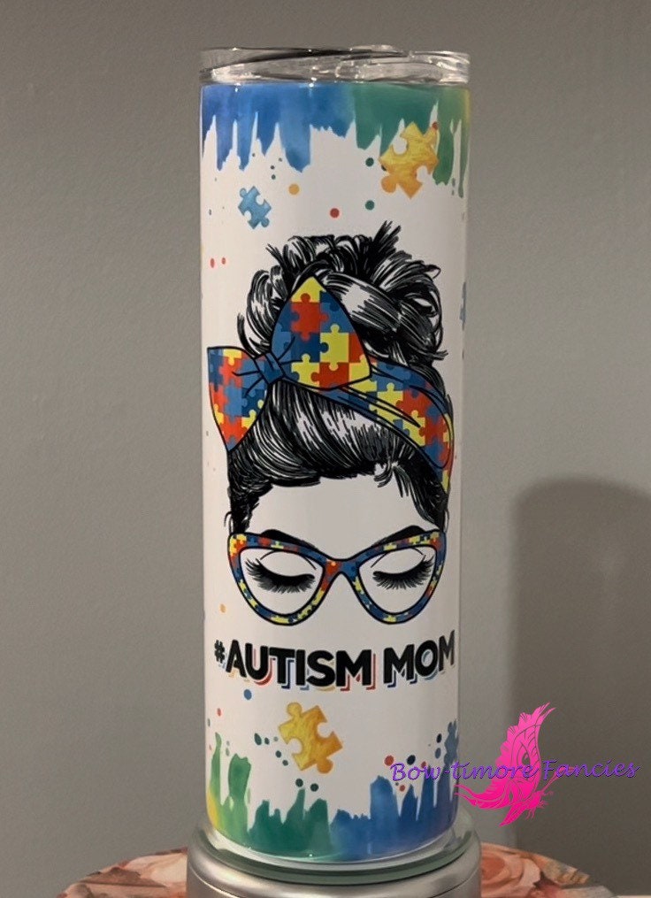20oz Autism Mom Tumbler, Drink Cup, Autism Awareness, Gift, Skinny ...