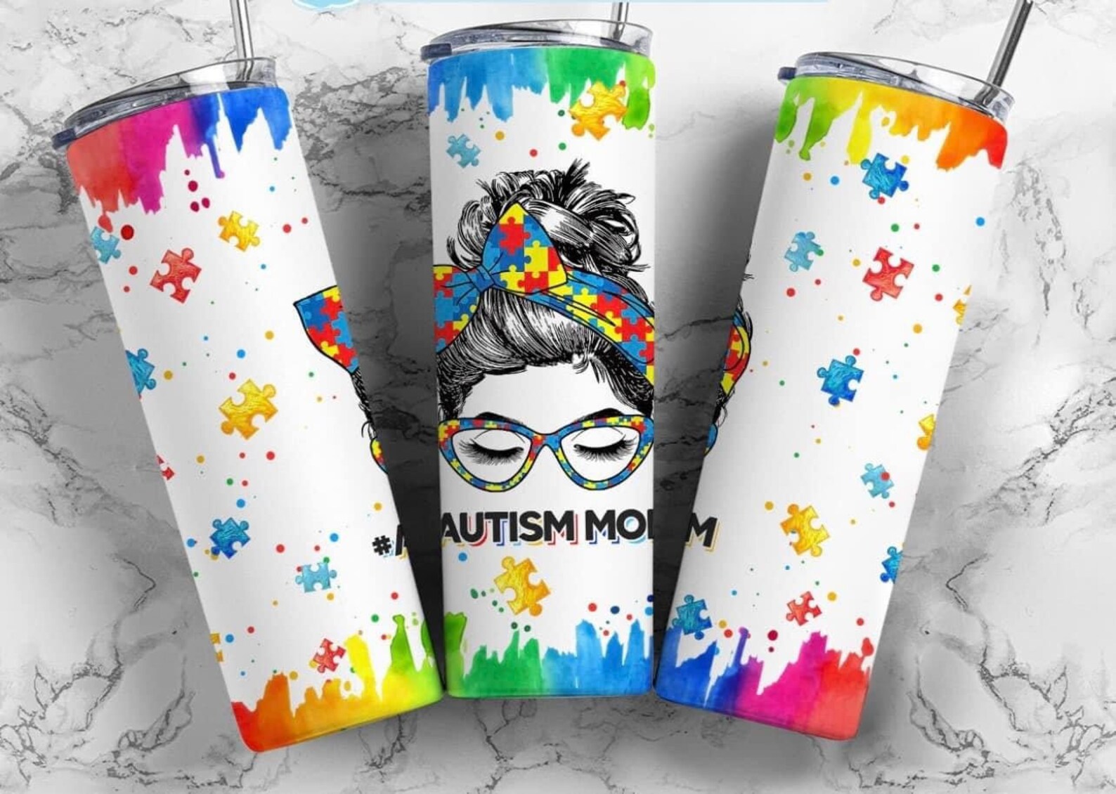 20oz Autism Mom Tumbler, Drink Cup, Autism Awareness, Gift, Skinny ...