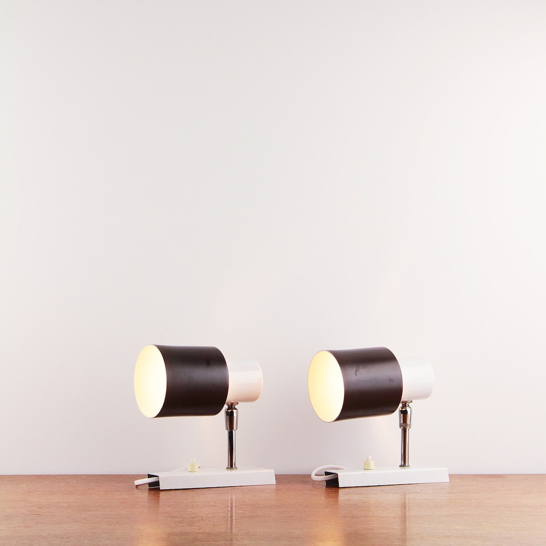 Vintage Pair of Wall Lights / Sconces Brown & White Color Mid-century ...