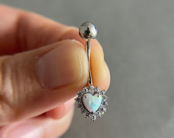 Sterling Silver CZ Heart Belly Button Rings Navel | Etsy