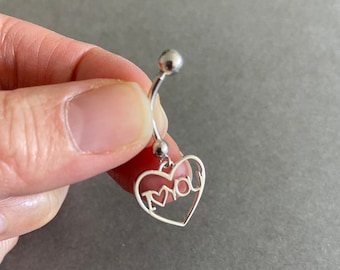 Sterling Silver CZ Heart Belly Button Rings, Navel Piercing,belly Barbell, Belly Button Jewelry ...