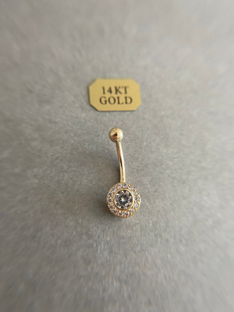 14K Solid Gold/ CZ Belly Button Rings Navel Piercingbelly - Etsy