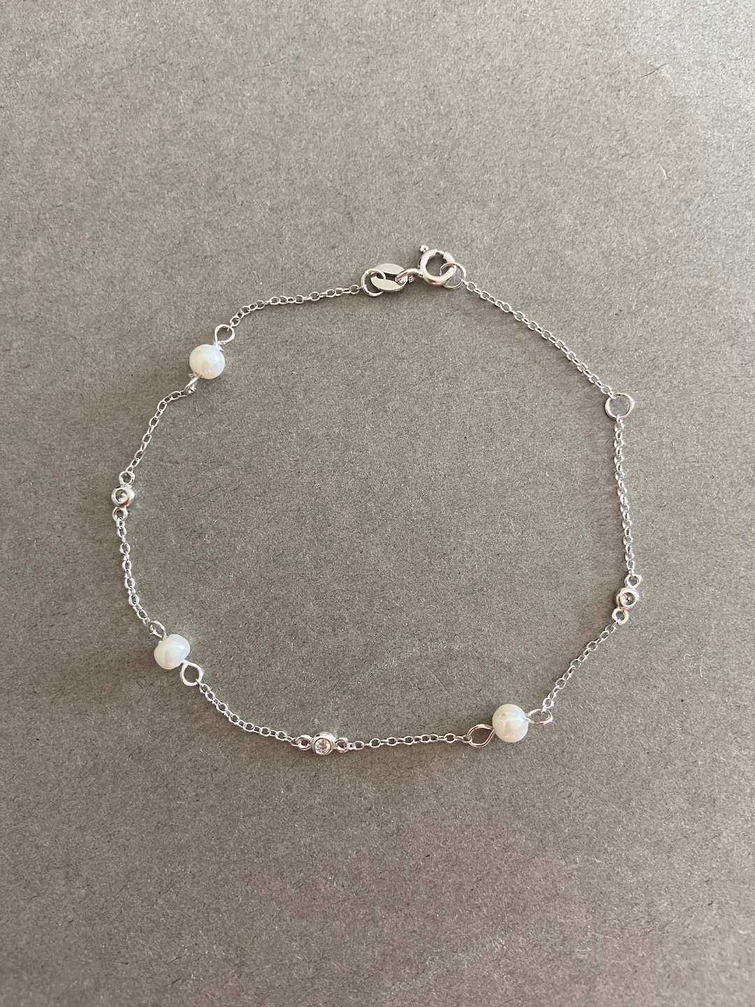 Silver Tiny Pearl Chain Bracelet -sterling Silver - Etsy