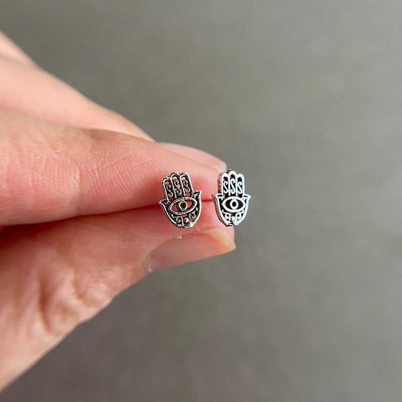 Silver Hamsa Stud Earring - Etsy