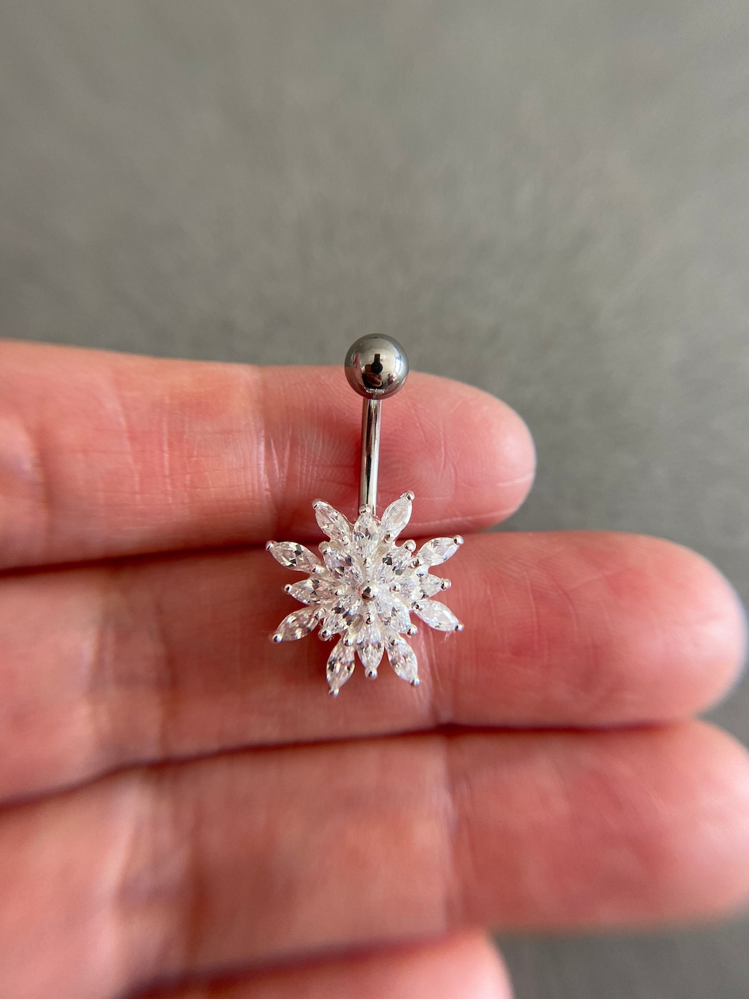 Sterling Silver CZ Flower Belly Button Rings, Navel Piercing,belly ...