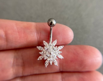 Sterling Silver CZ Heart Belly Button Rings, Navel Piercing,belly Barbell, Belly Button Jewelry ...