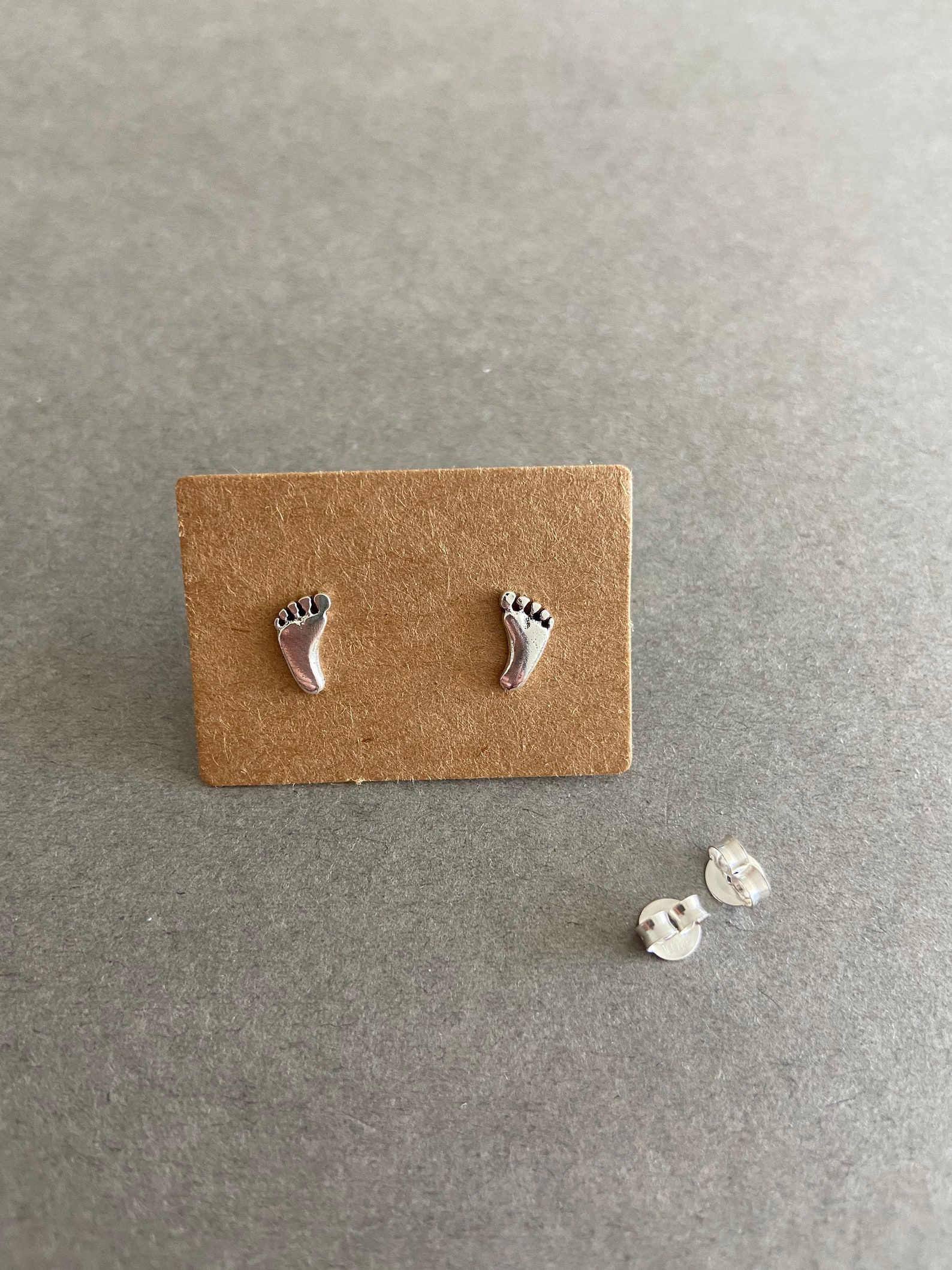 Silver Tiny Baby Foot Footprint Stud Earrings - Sterling Silver ...