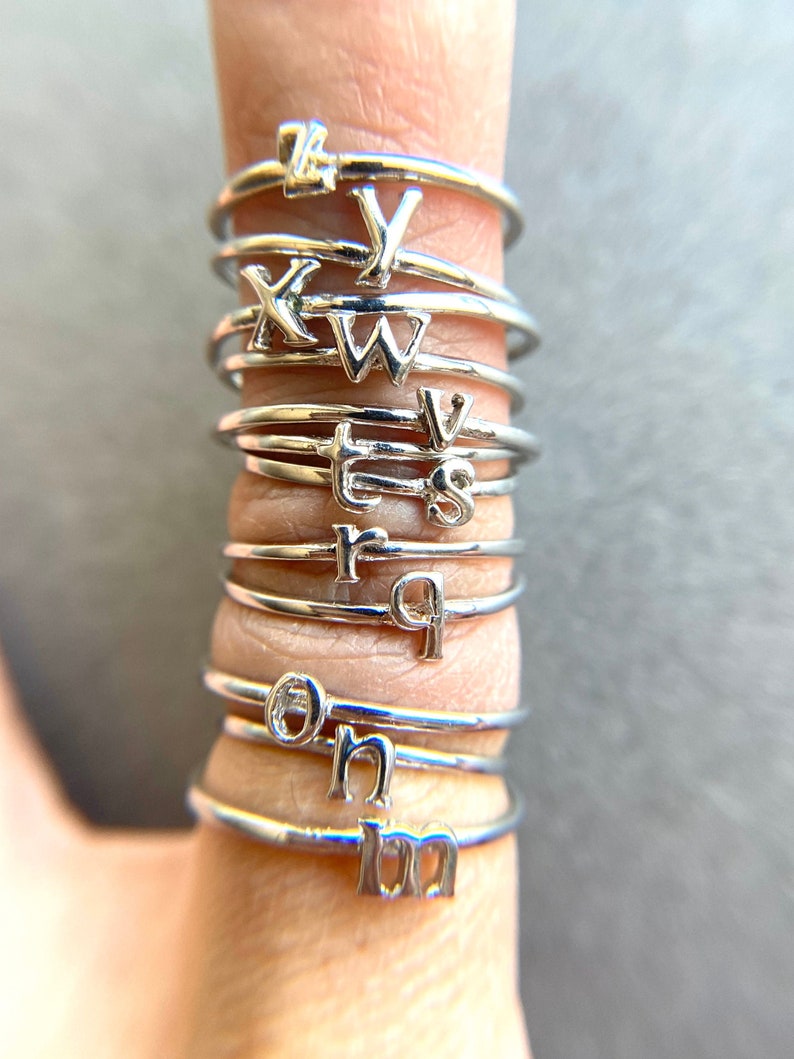 Silver Initial Midi Ringtiny Initial Ring Silver Letter - Etsy
