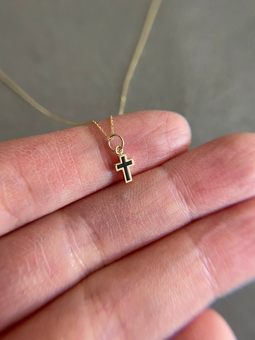 14K 10K Solid Gold Tiny Black Cross Necklace - 14K 10K Solid Gold - Etsy