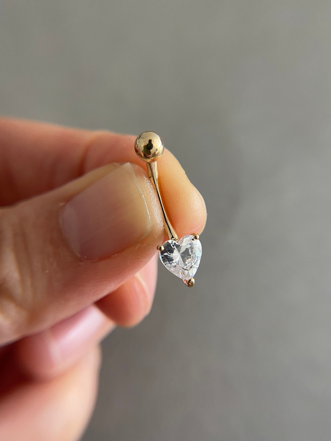 14K Solid Gold/ CZ Heart Belly Button Rings, Navel Piercing,belly ...