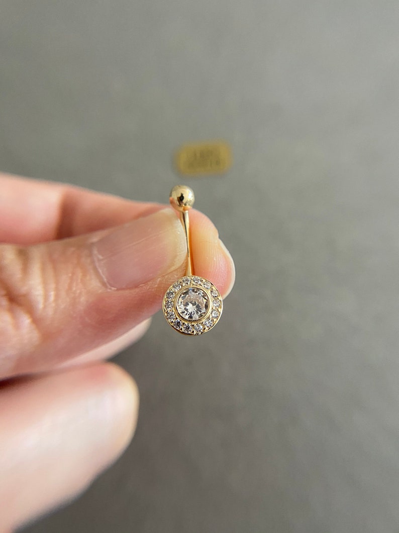 14K Solid Gold/ CZ Belly Button Rings Navel Piercingbelly - Etsy
