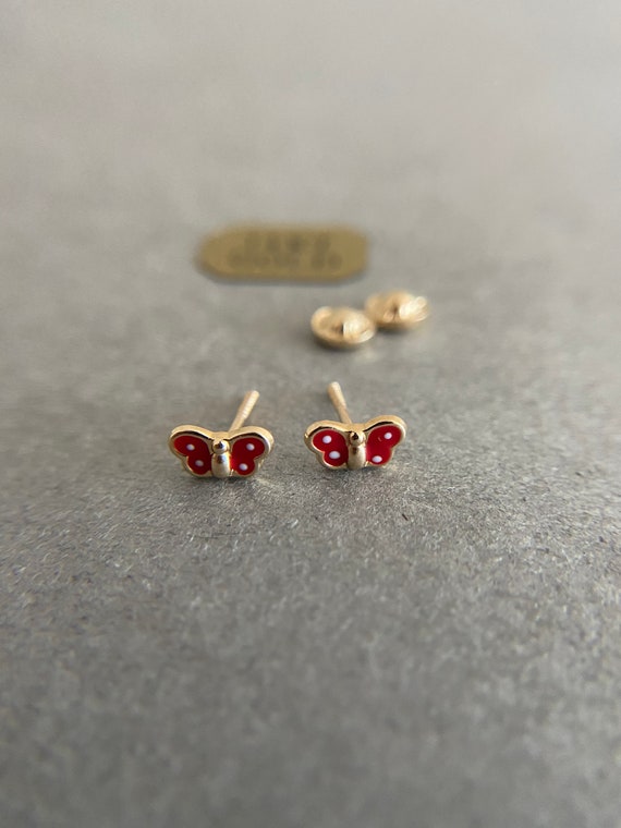 SCREW BACK/14K Solid Gold Butterfly Stud Earrings 14K Solid - Etsy