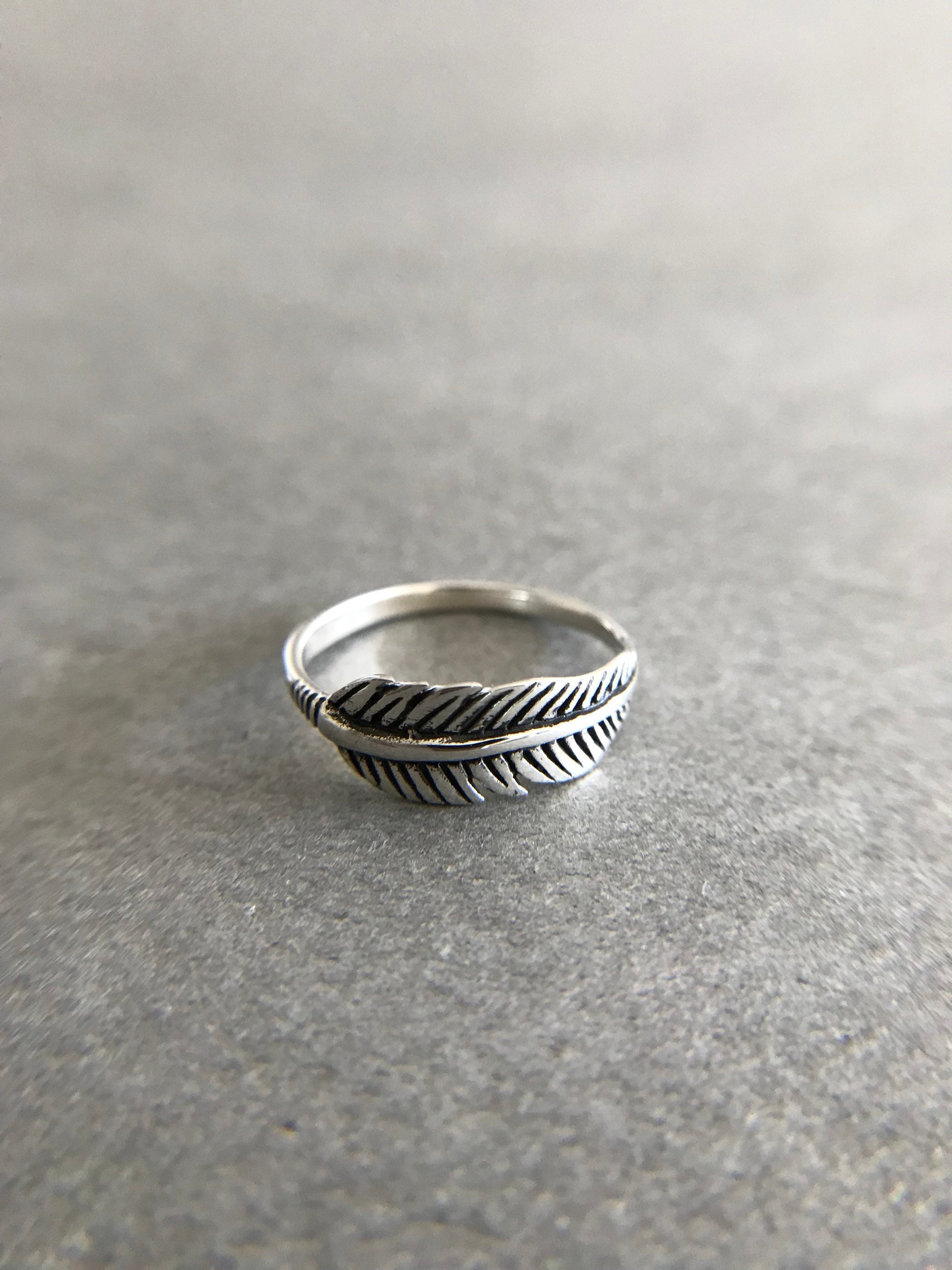 Sterling Silver Feather Ring, Simple Minimalist Ring, Thin Silver Ring ...