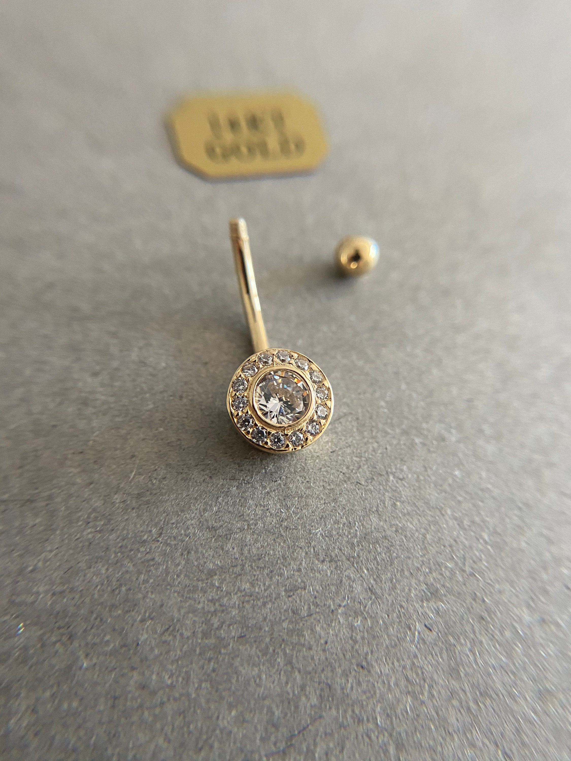 14K Solid Gold/ CZ Belly Button Rings Navel Piercingbelly | Etsy