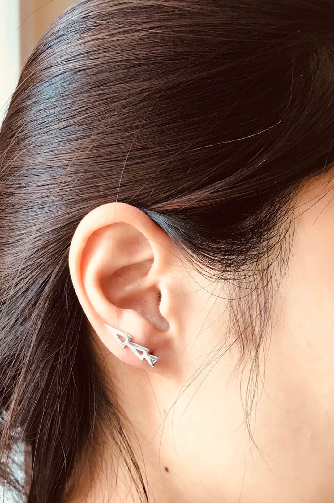 Silver Three Triangle Ear Climber Ear Crawler - Sterling Silver - Etsy