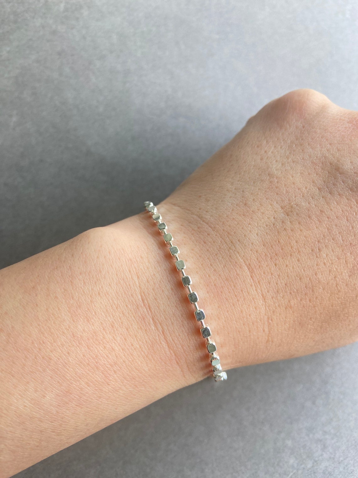 Sterling Silver Cube Chain Bracelet - Sterling Silver - Etsy