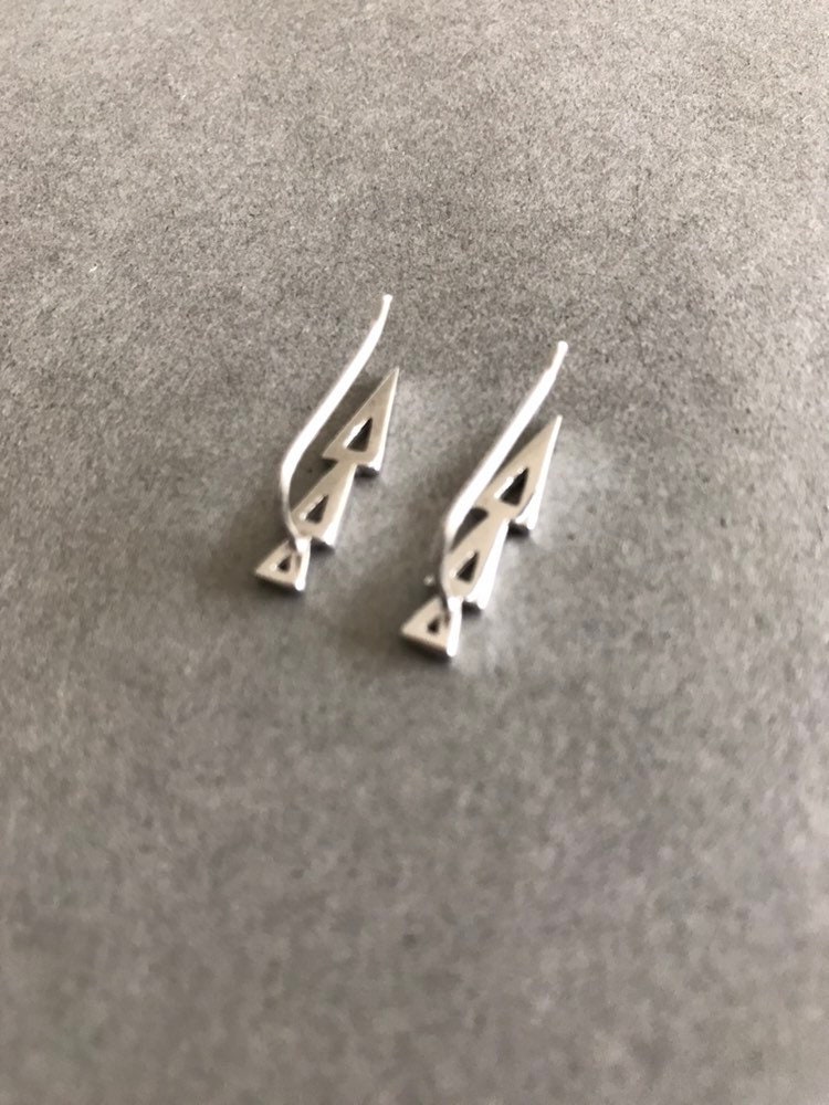 Silver Three Triangle Ear Climber Ear Crawler - Sterling Silver - Etsy