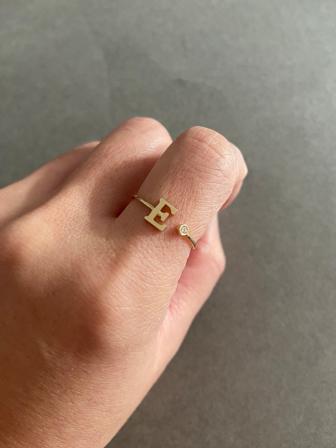 14K Solid Gold/ Initial Ring - 14K Solid Gold - Etsy