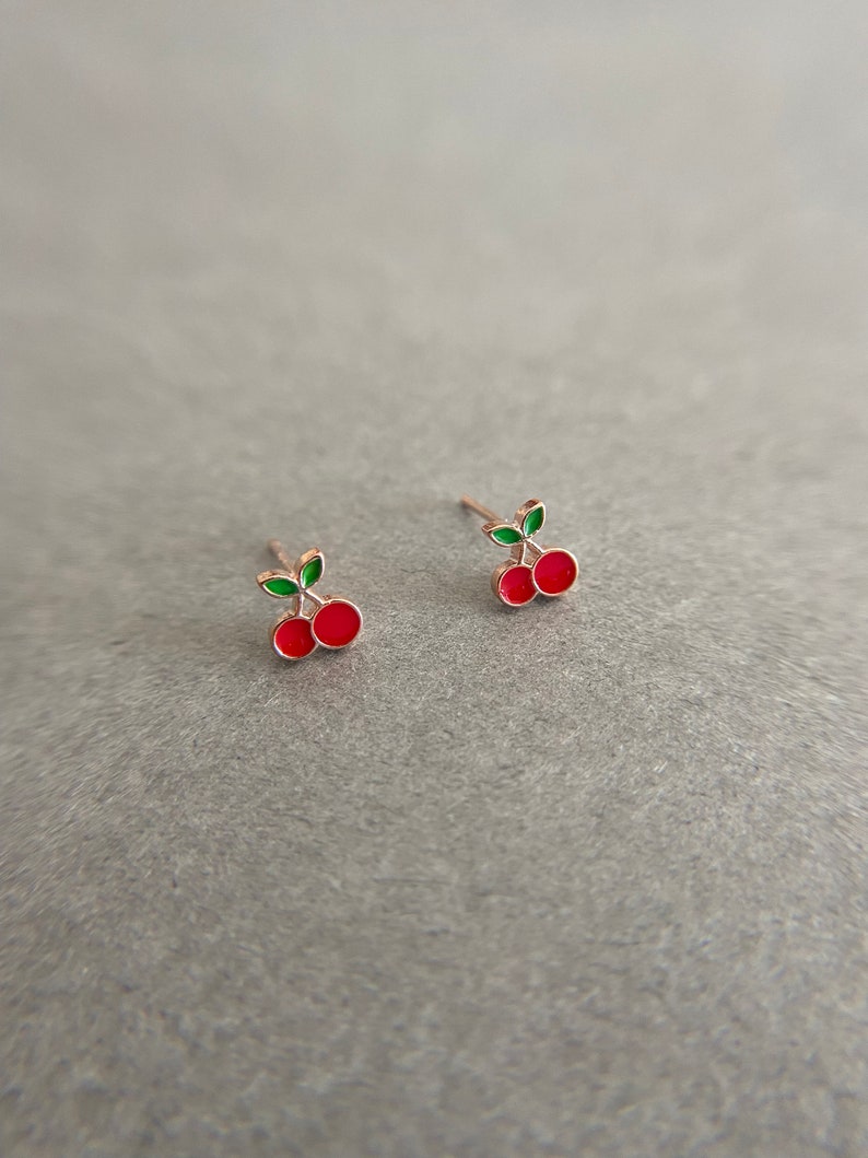 Tiny Cherry Stud Earrings - Sterling Silver Pin Post - Etsy