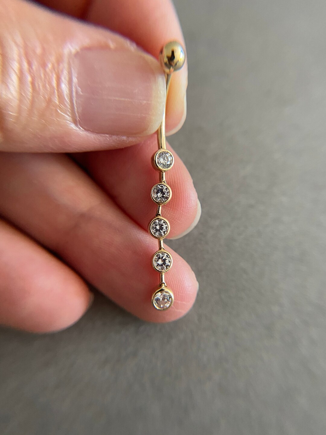 14K Solid Gold/ CZ Dangle Belly Button Rings, Navel Piercing,belly ...