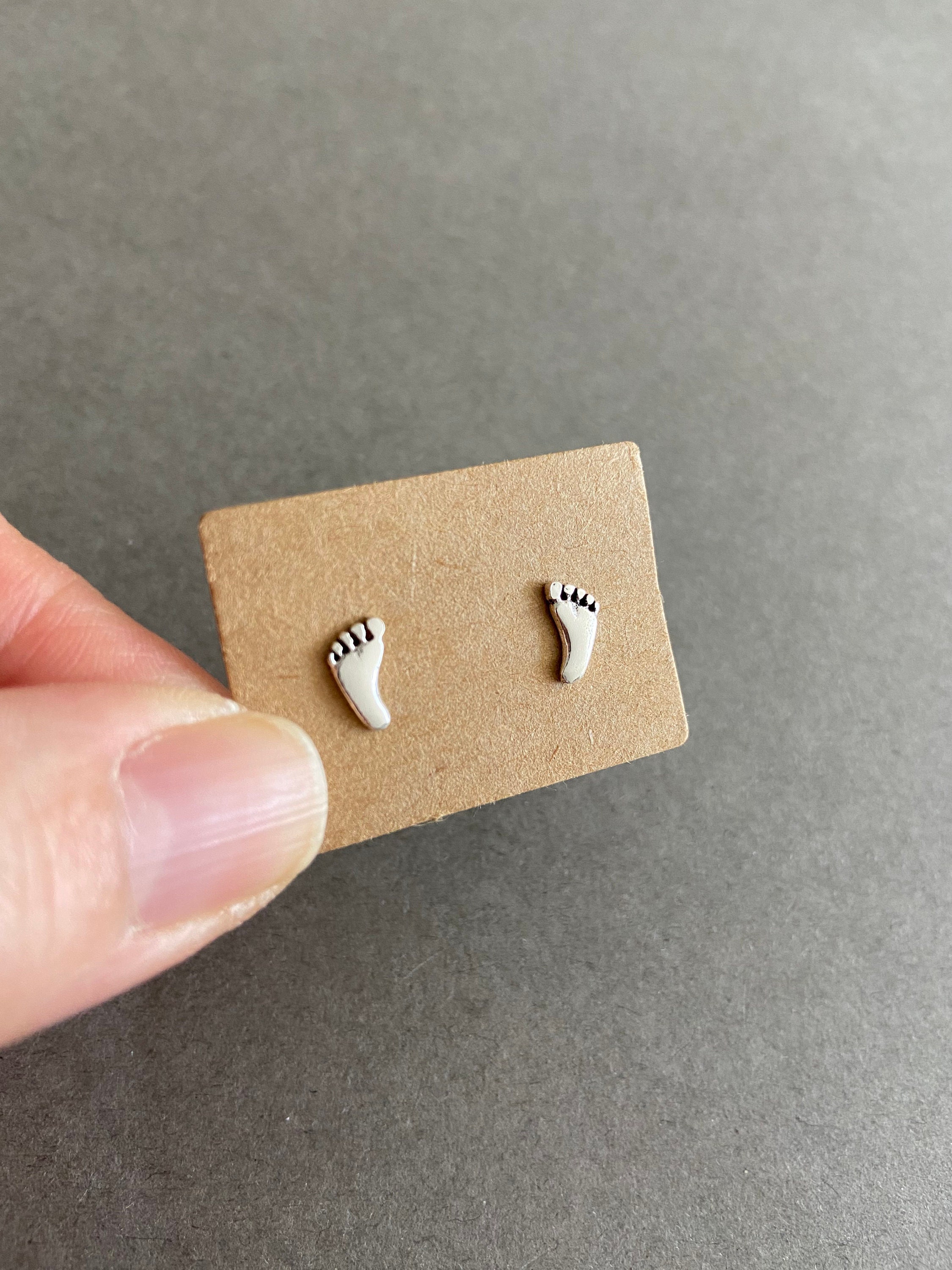 Silver Tiny Baby Foot Footprint Stud Earrings - Sterling Silver ...