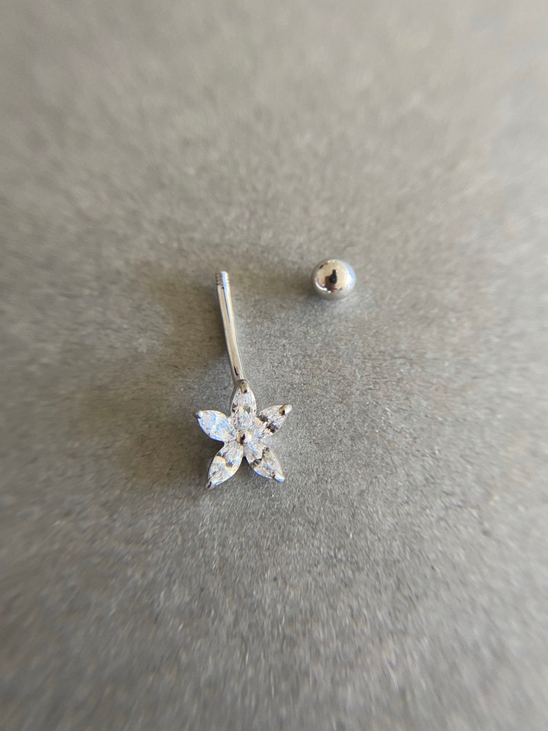 Sterling Silver CZ Flower Belly Button Rings Navel | Etsy