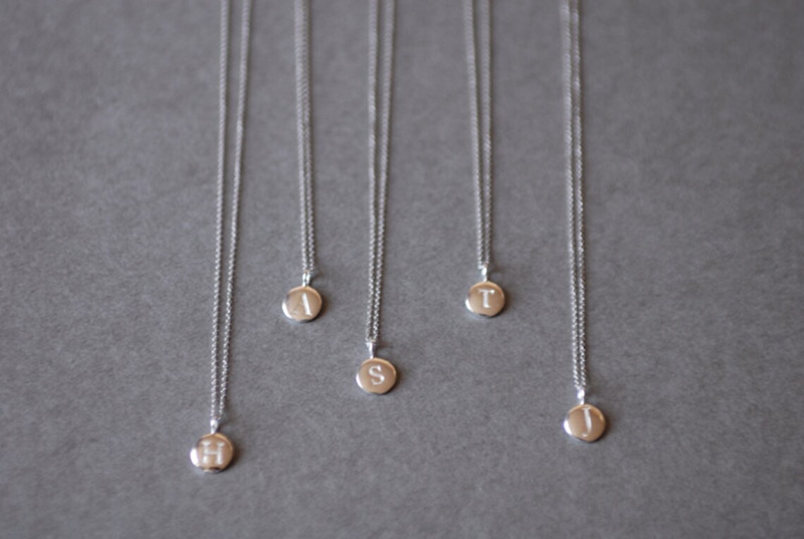 Silver Tiny Initial Necklace, Initial Disc Necklace, Custom Necklace ...