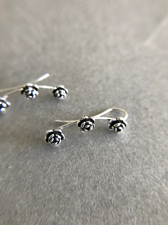 Silver Three Rose Ear Climbers Crawler Sterling Silver | Etsy