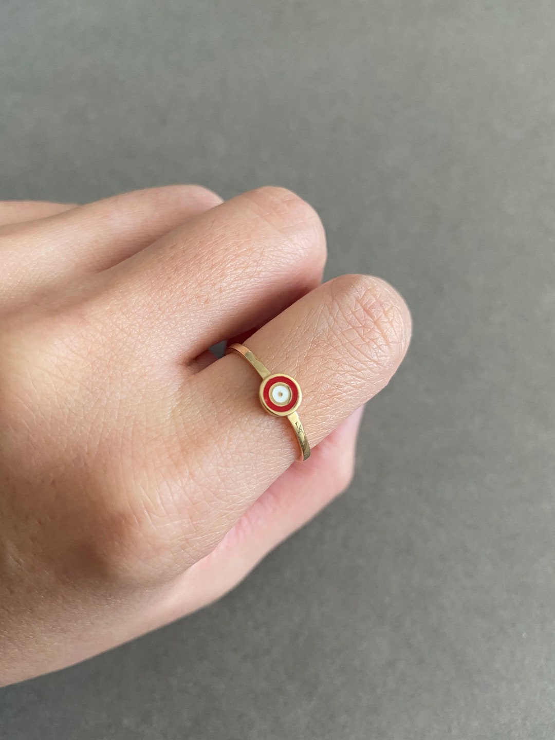 14K Solid Gold/ Round Circle Evil Eye Ring, Red Blue- 14K Solid Gold - Etsy
