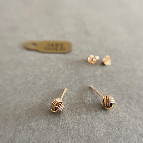 14K Solid Gold Tiny Knot Stud Earrings 14K Solid Gold - Etsy
