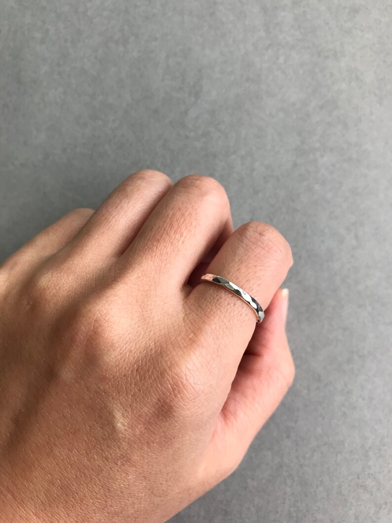 Sterling Silver Hammered Ring 2mm Simple Minimalist Ring - Etsy